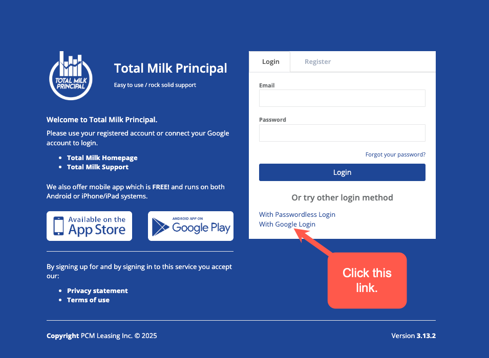 Register and Login to the principal application – TotalMilk